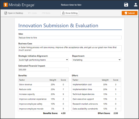 Idea Development & Evaluation | Innovation Platform | Minitab